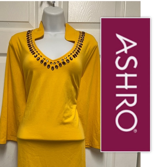 Ashro | Tops | Ashro Yellow Vickie Jeweled Top | Poshmark